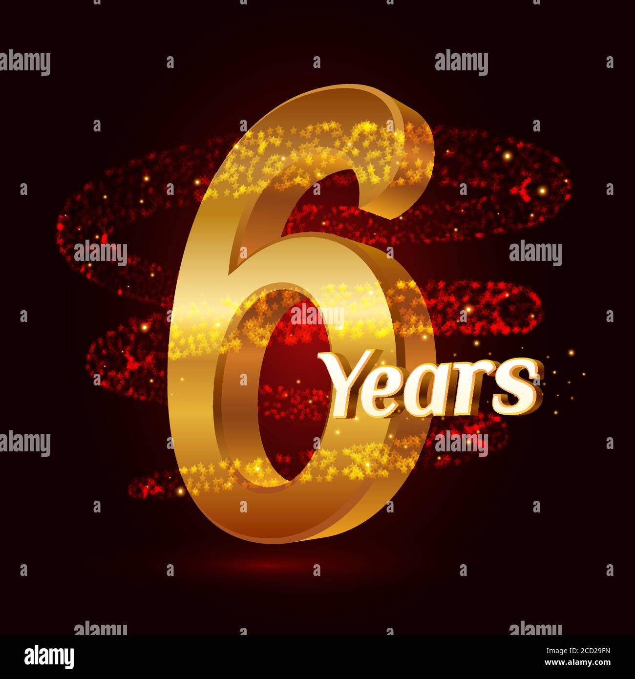 6 years golden anniversary 3d logo celebration with Gold glittering ...