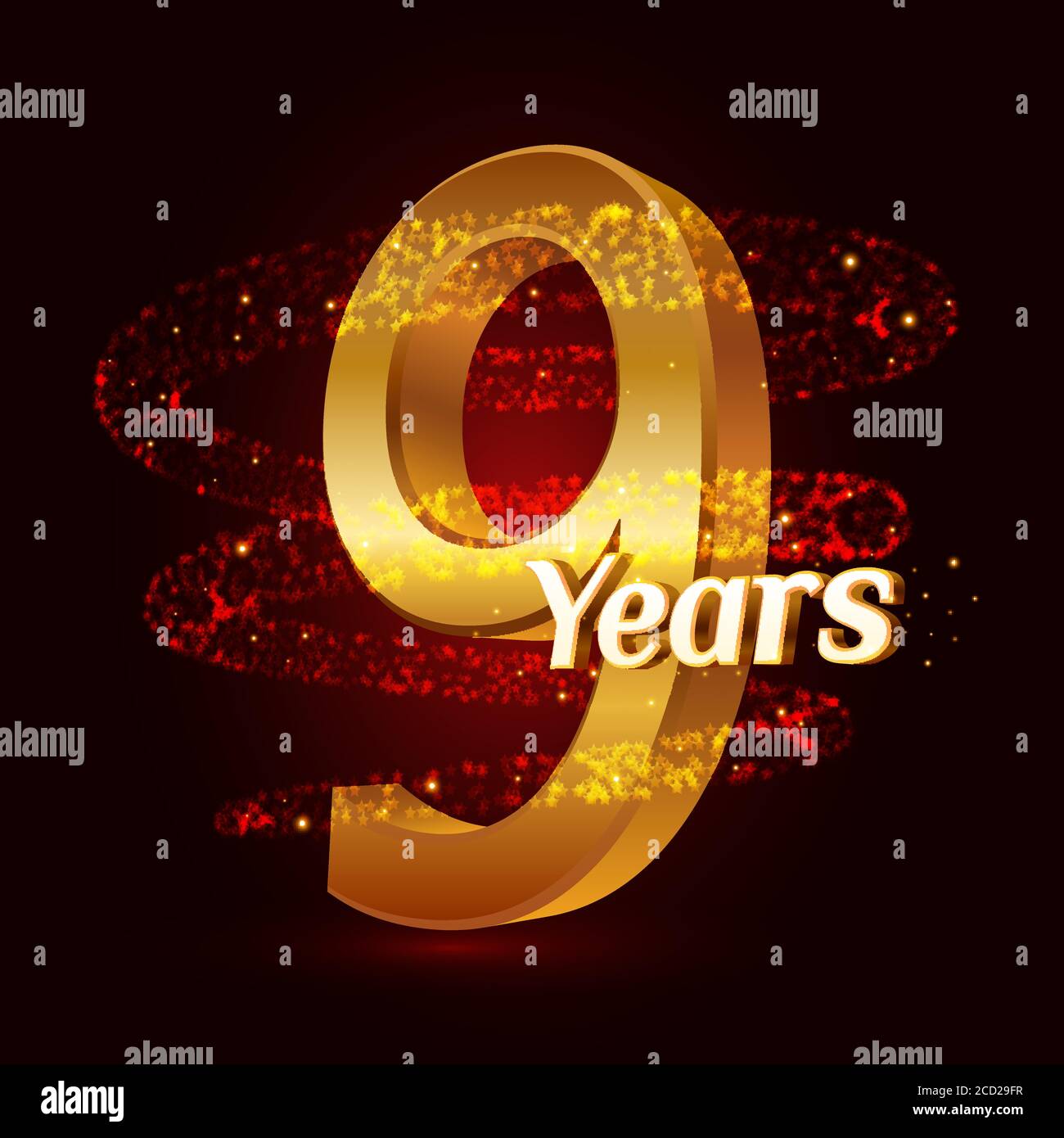 9 years golden anniversary 3d logo celebration with Gold glittering ...