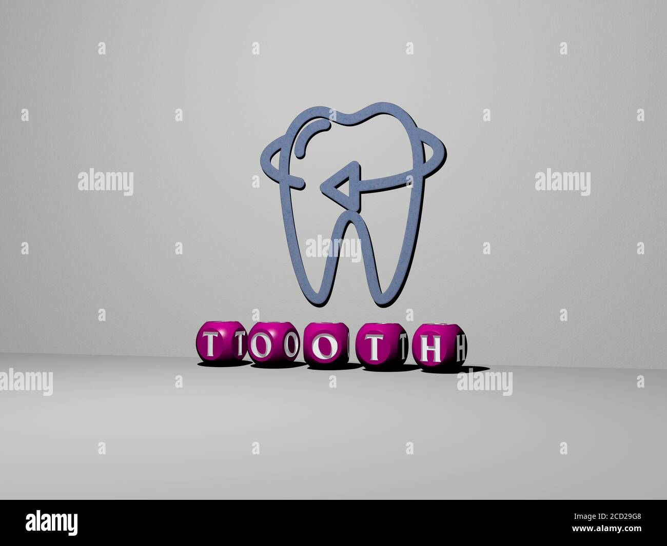 3D representation of tooth with icon on the wall and text arranged by ...
