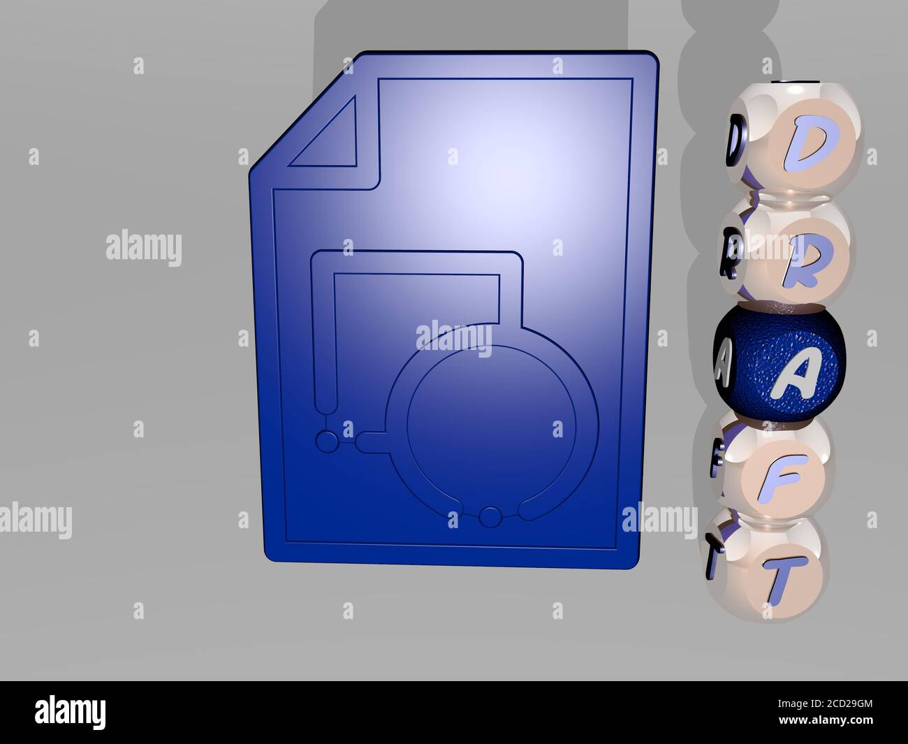 DRAFT 3D icon beside the vertical text of individual letters, 3D ...