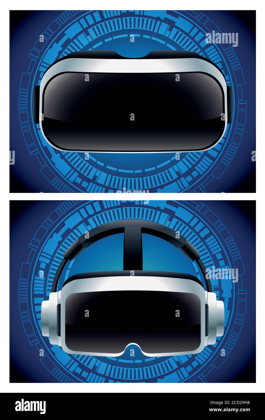 two virtual reality masks accessories with blue background vector ...
