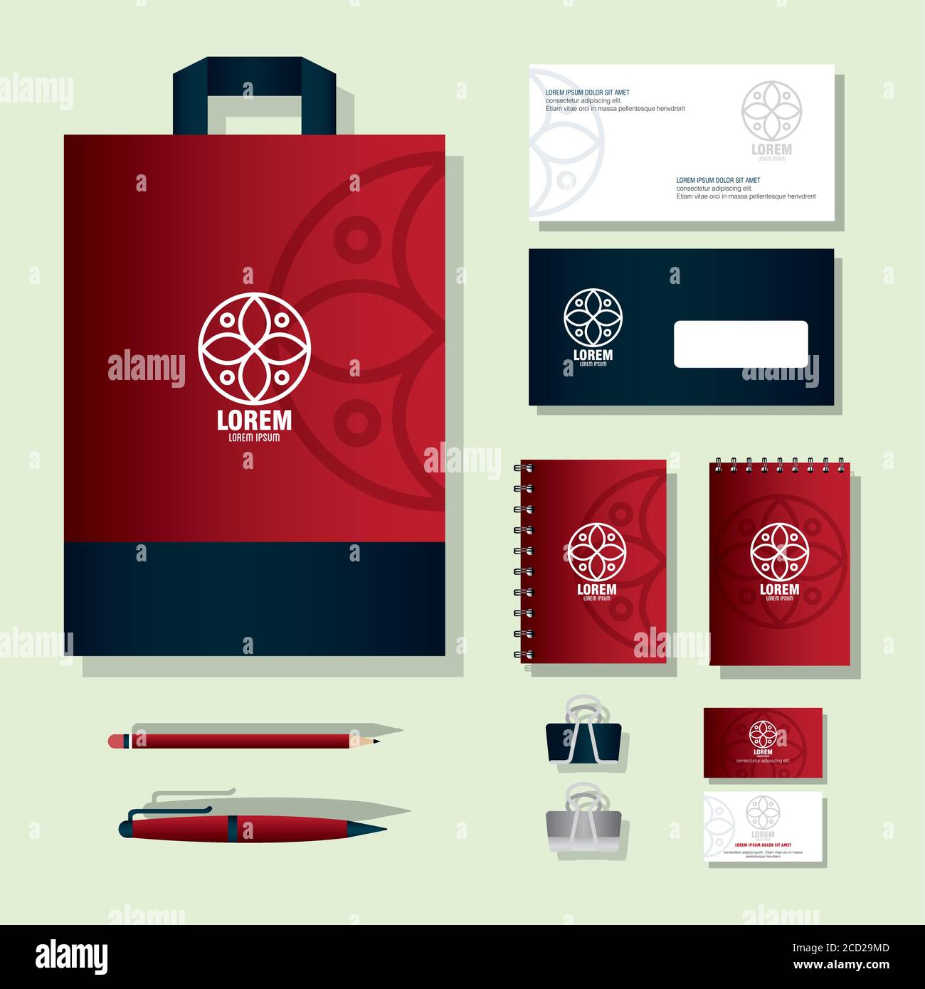 mockup stationery supplies, color red with sign white, brand mockup ...