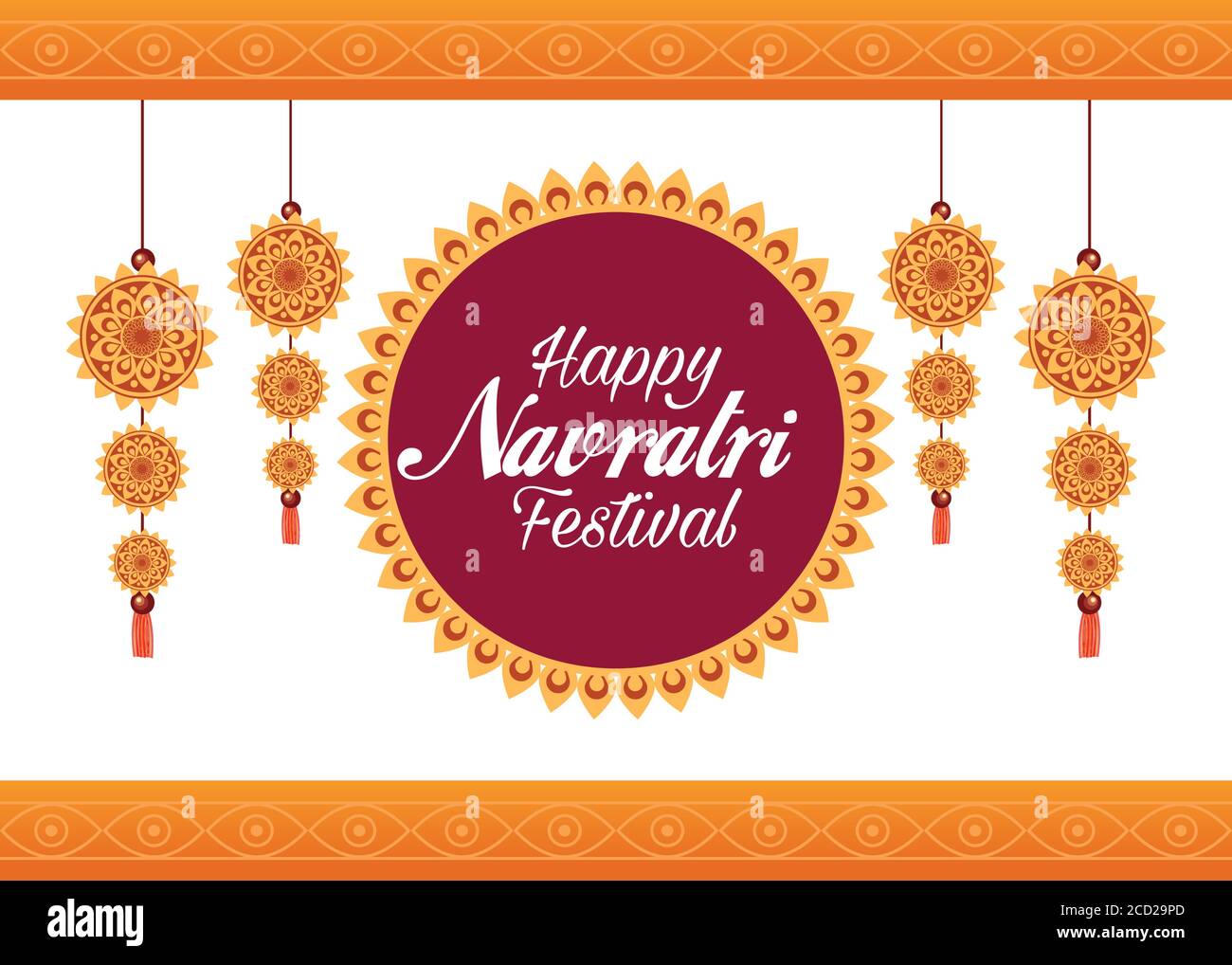 happy navratri celebration card lettering with decorations hanging ...