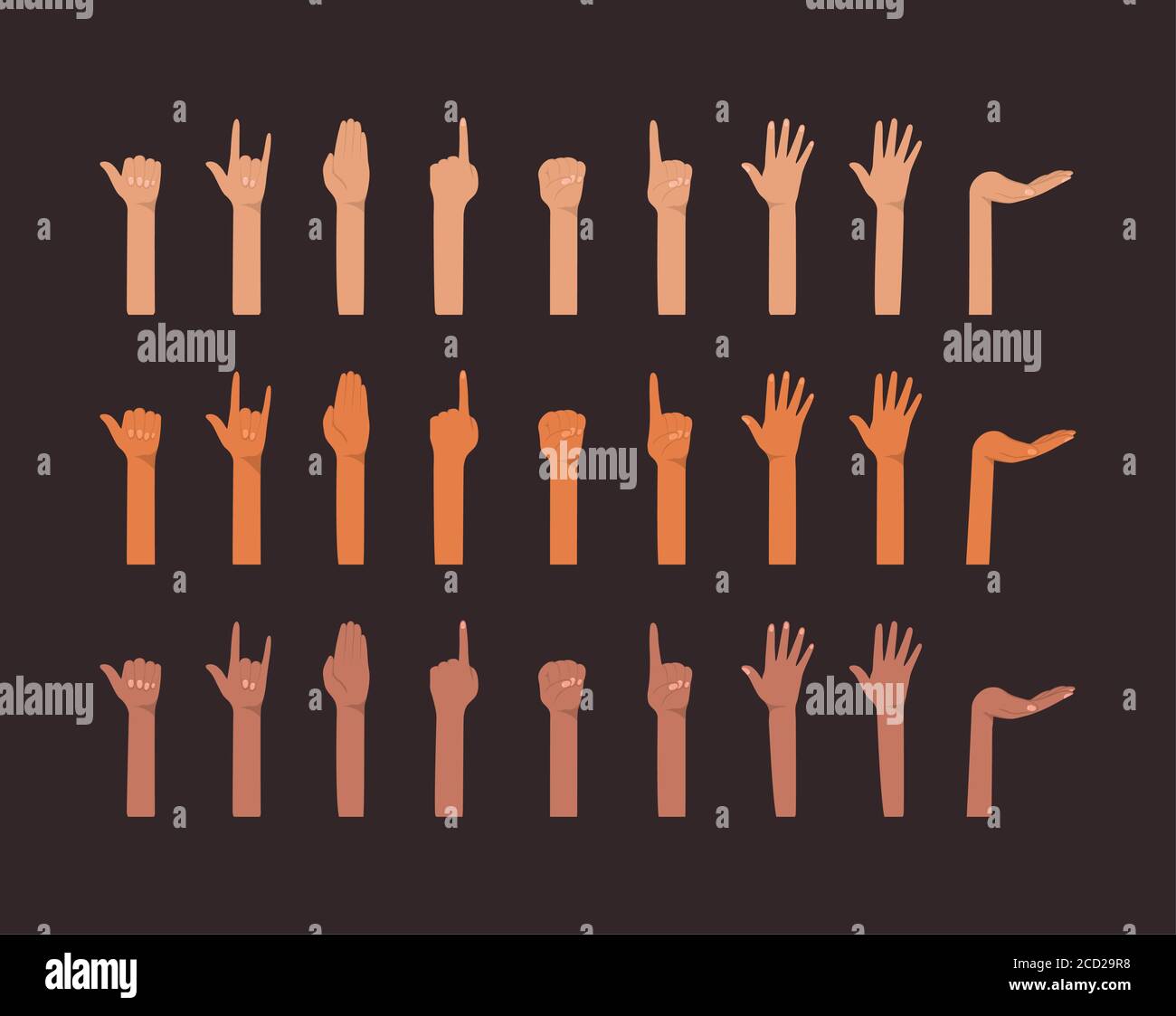 hands up of different types of skins design, diversity people ...