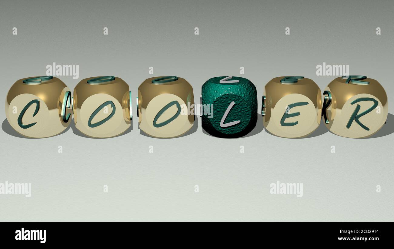 cooler text by cubic dice letters, 3D illustration Stock Photo - Alamy
