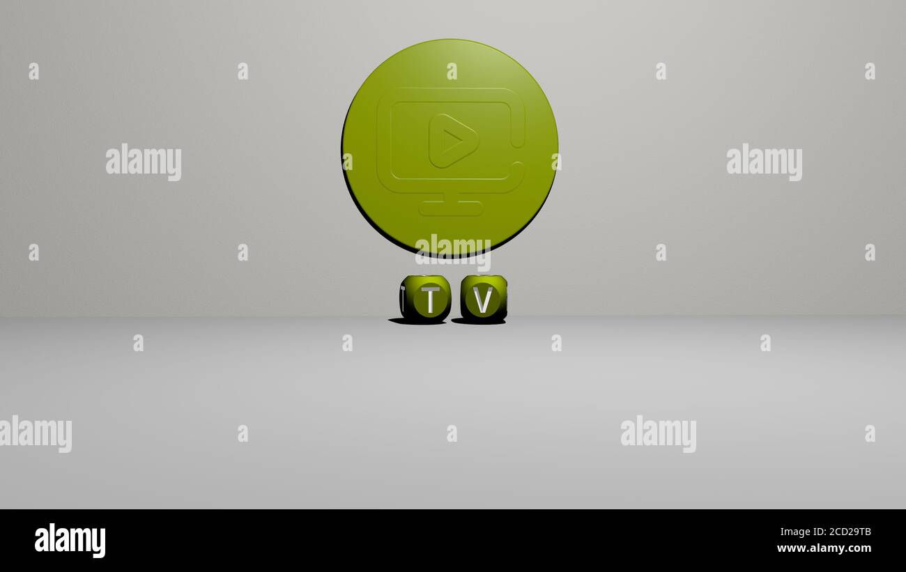 tv 3D icon on the wall and text of cubic alphabets on the floor, 3D ...