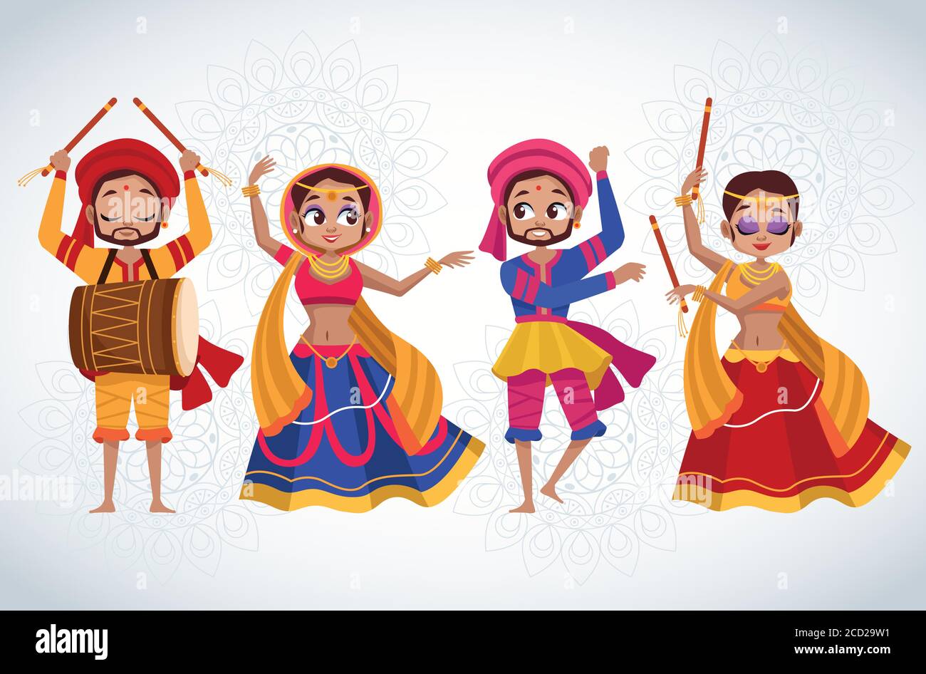 happy navratri celebration card with group of dancers characters vector ...
