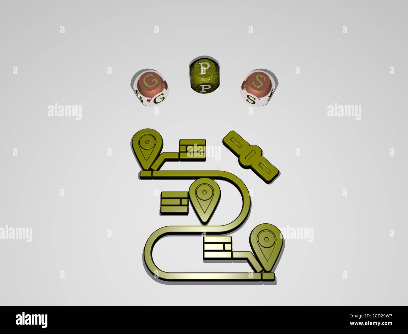 GPS circular text of separate letters around the 3D icon, 3D ...