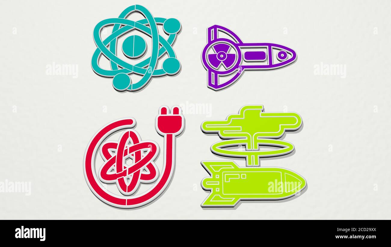 NUCLEAR ENERGY colorful set of icons, 3D illustration Stock Photo - Alamy
