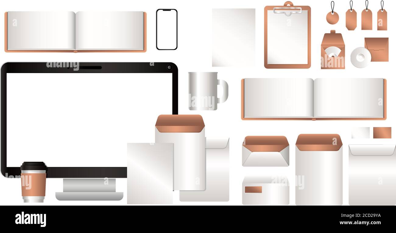 mockup computer and set of corporate identity and stationery design ...