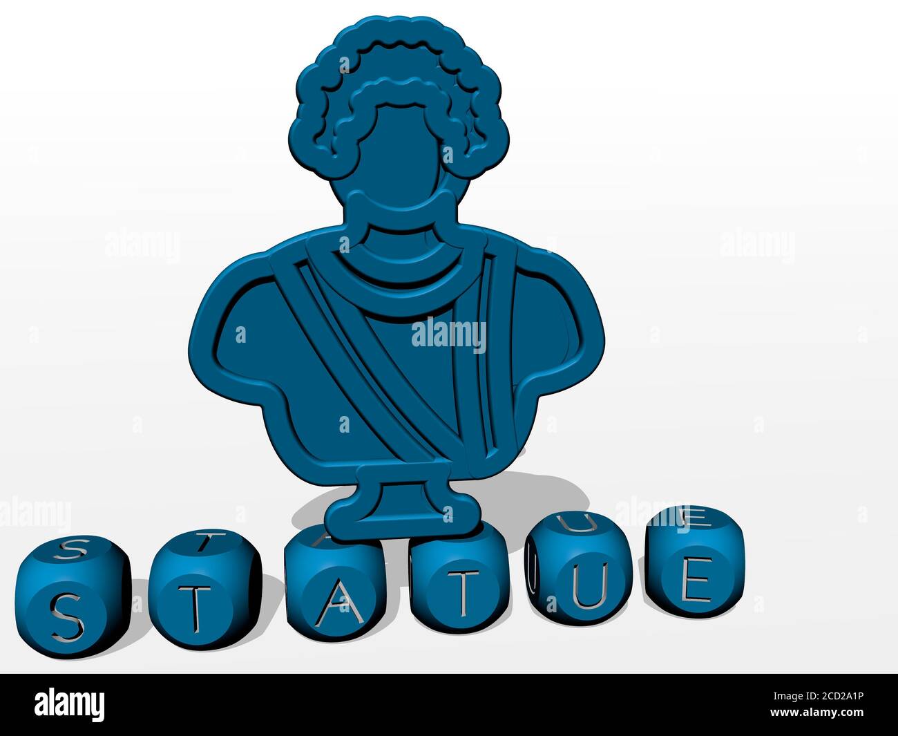 STATUE cubic letters with 3D icon on the top, 3D illustration Stock ...