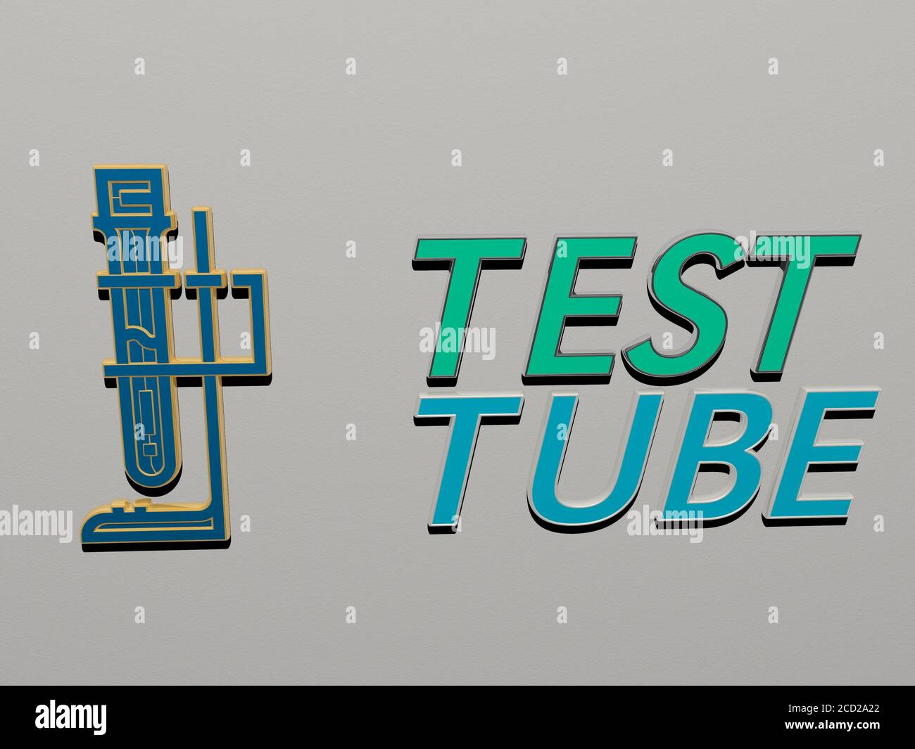 3D illustration of TEST TUBE graphics and text made by metallic dice ...