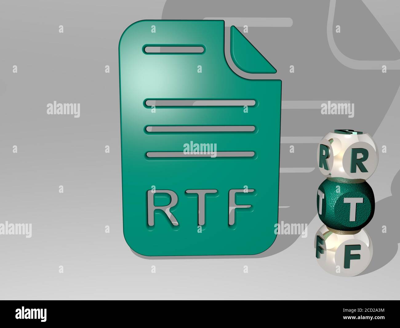 RTF 3D icon beside the vertical text of individual letters, 3D ...