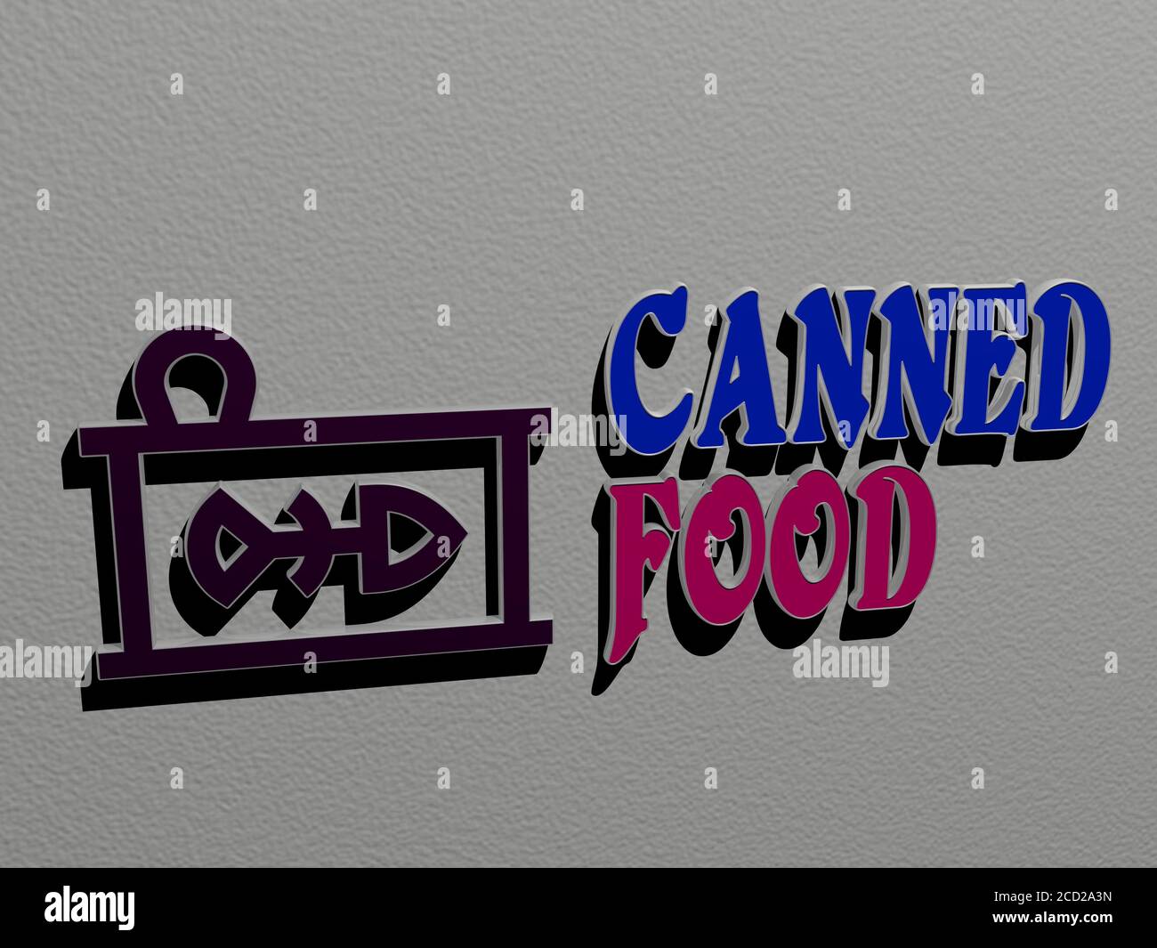 3D graphical image of canned food vertically along with text built by ...