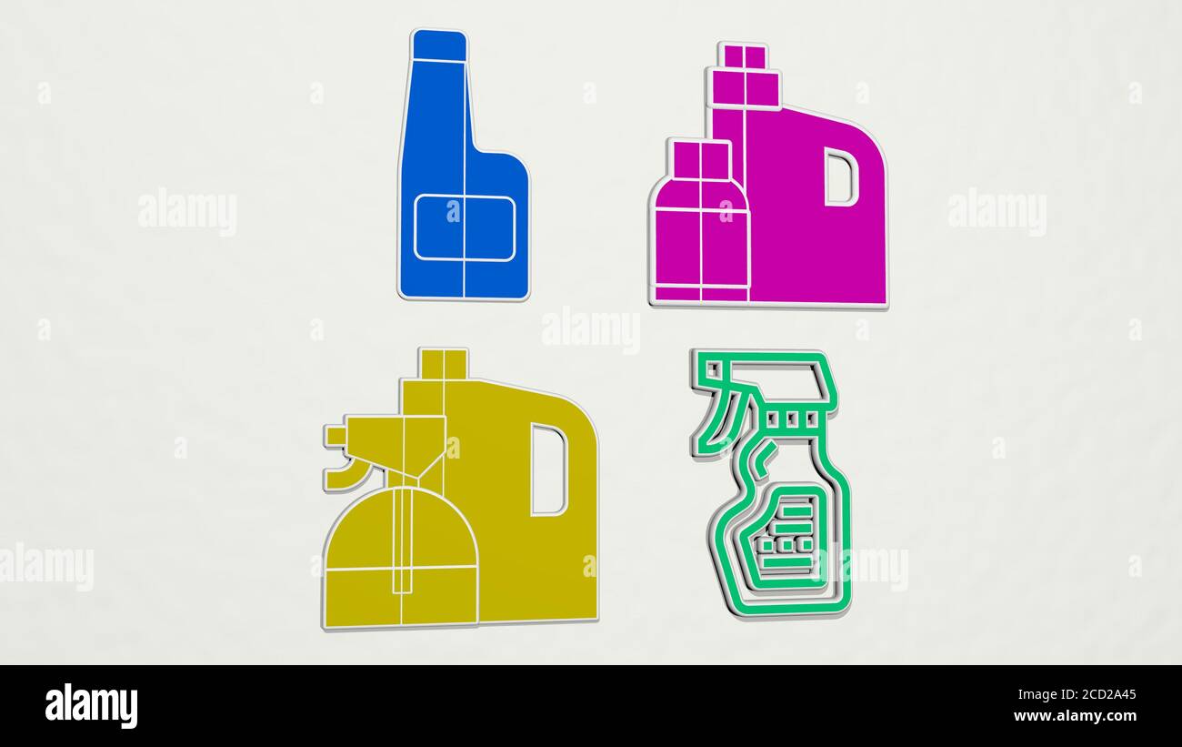 cleaning products colorful set of icons, 3D illustration Stock Photo ...