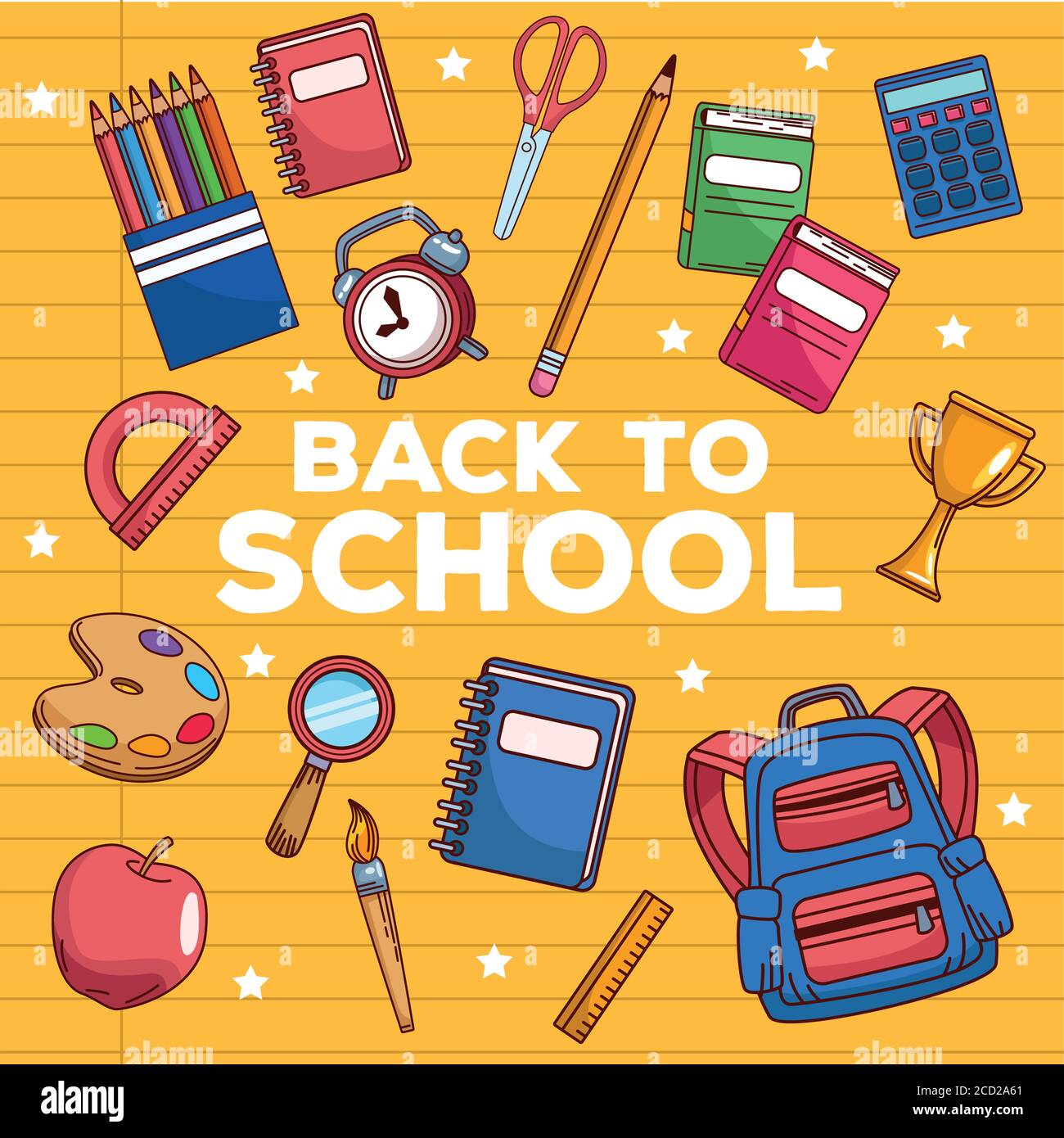 back to school lettering with supplies accessories vector illustration ...