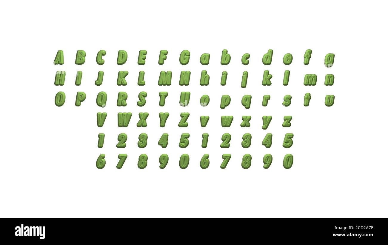 Full set of English letters in 3D illustrations separated to two sides ...