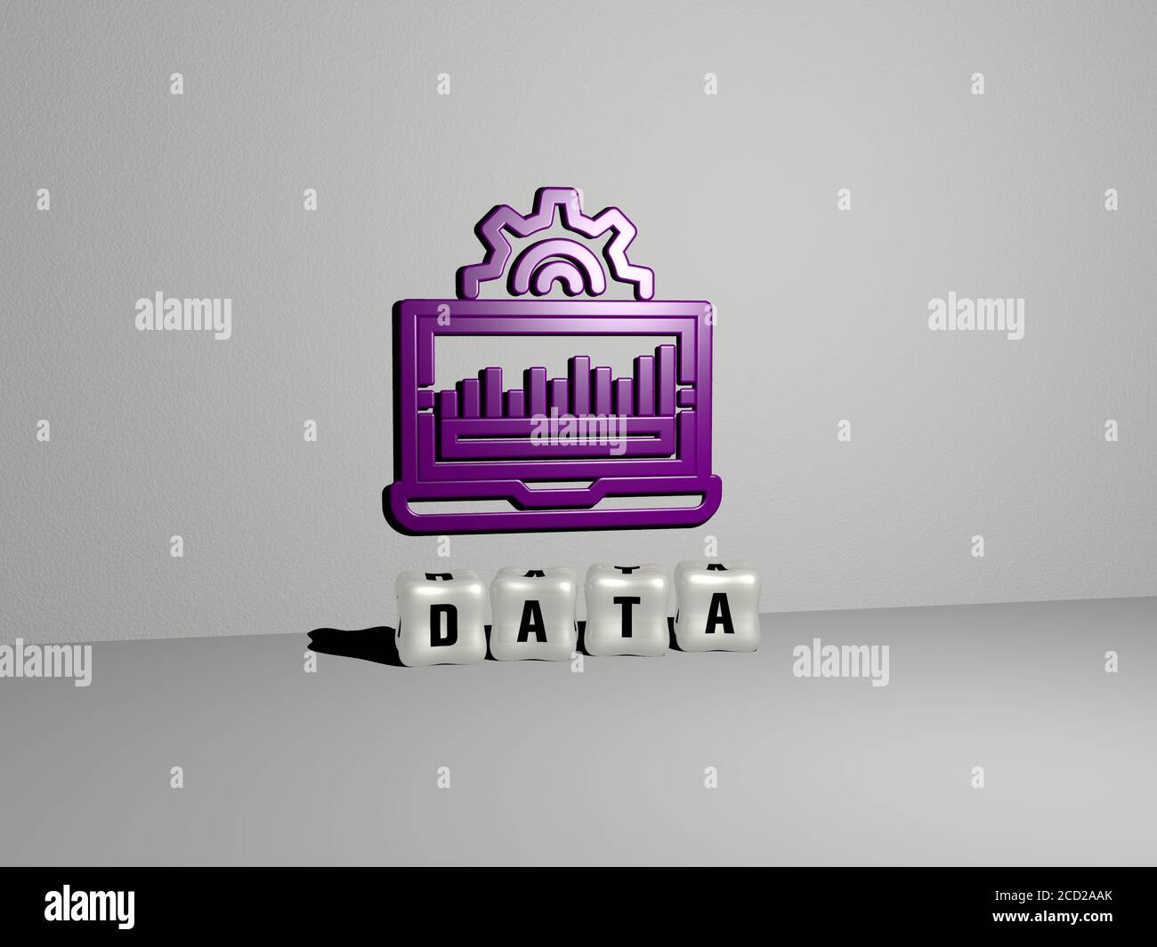data 3D icon on the wall and cubic letters on the floor, 3D ...