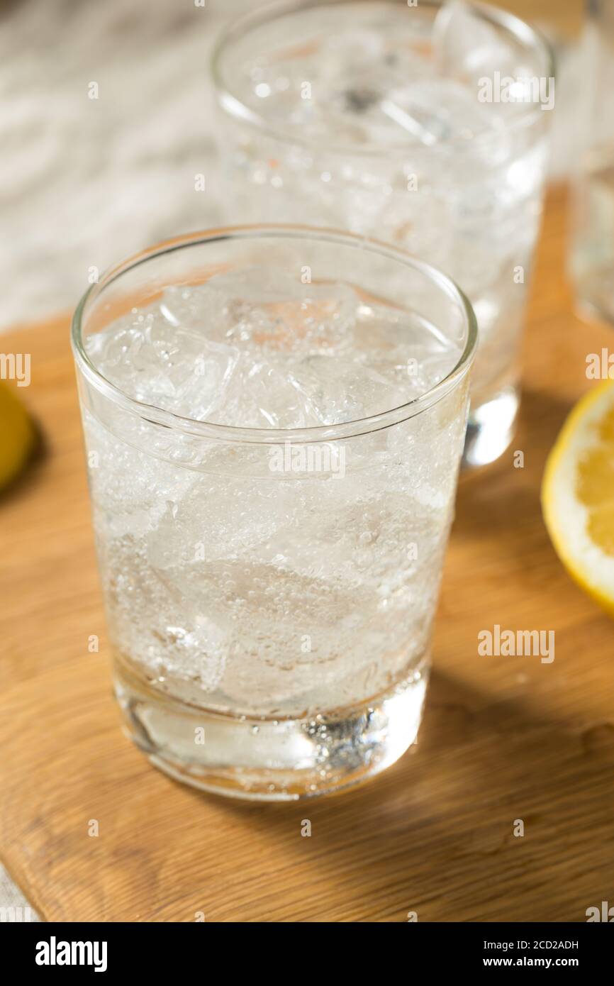 Healthy Refreshing Sparkling Lemon Water with Ice Cubes Stock Photo - Alamy