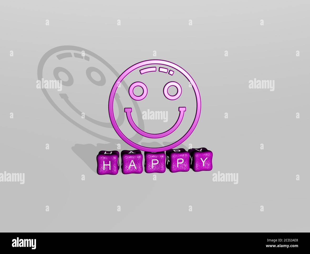 happy 3D icon on cubic text, 3D illustration Stock Photo - Alamy