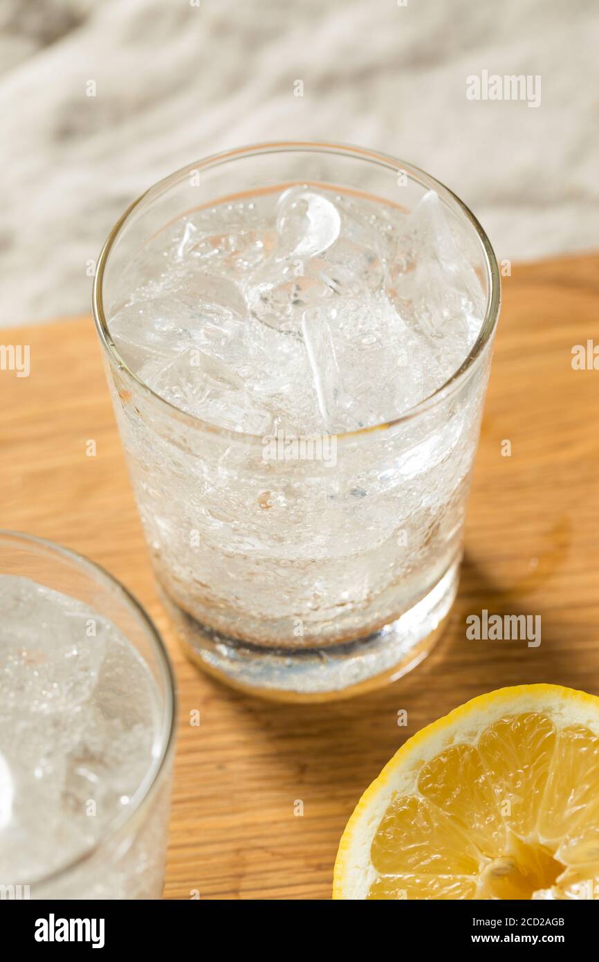 Healthy Refreshing Sparkling Lemon Water with Ice Cubes Stock Photo - Alamy