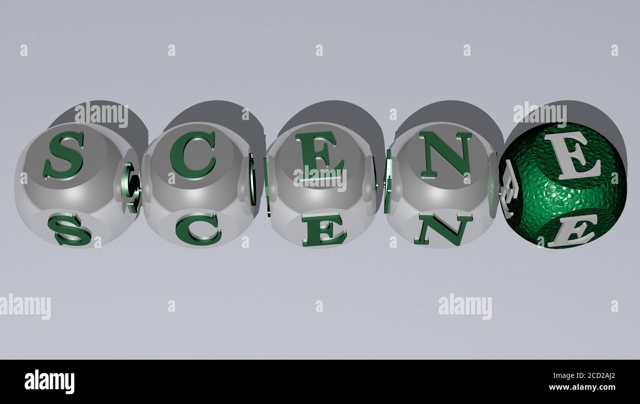 SCENE text by cubic dice letters, 3D illustration Stock Photo - Alamy