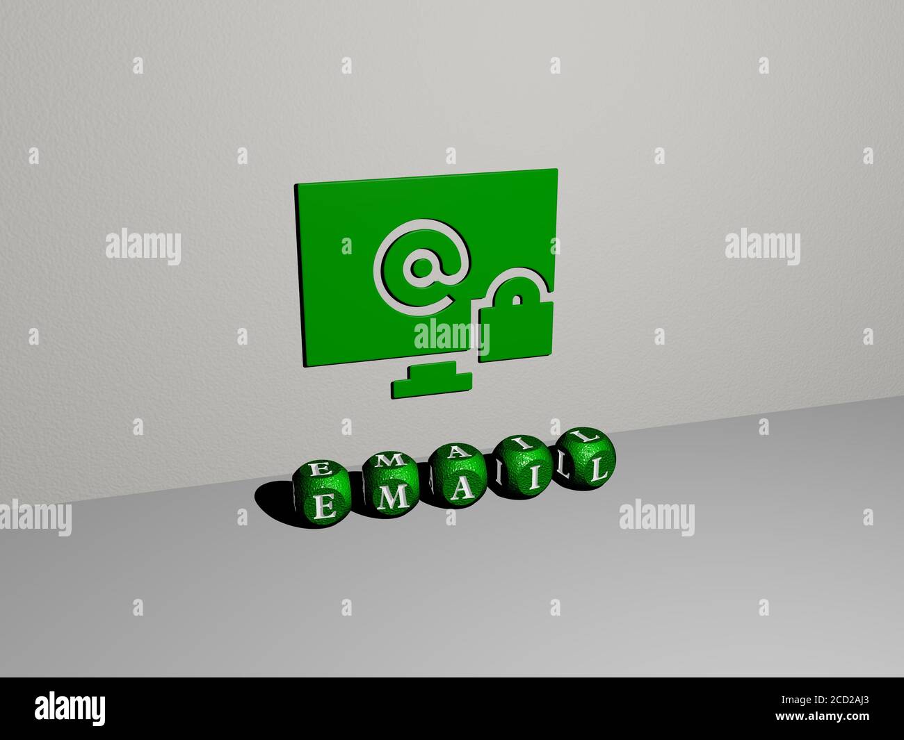 EMAIL 3D icon on the wall and text of cubic alphabets on the floor, 3D ...