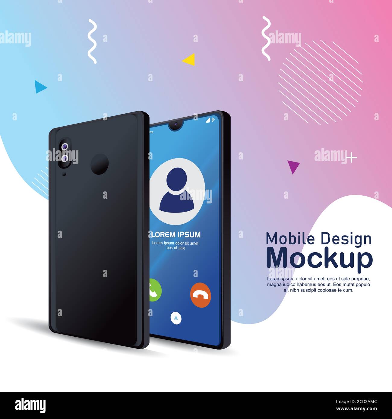 poster mobile design mockup, realistic smartphones with call on screen ...