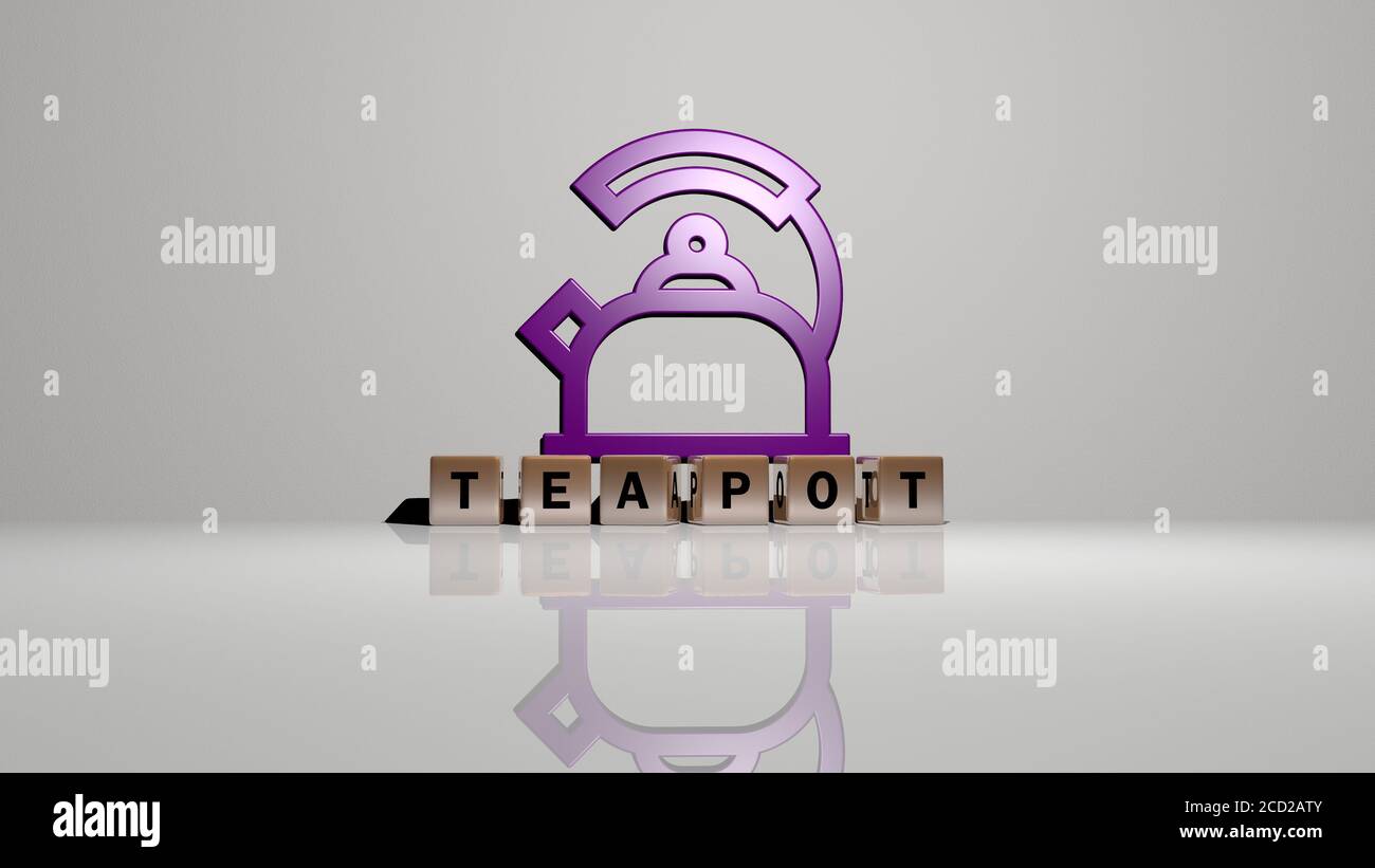 TEAPOT text of cubic dice letters on the floor and 3D icon on the wall ...