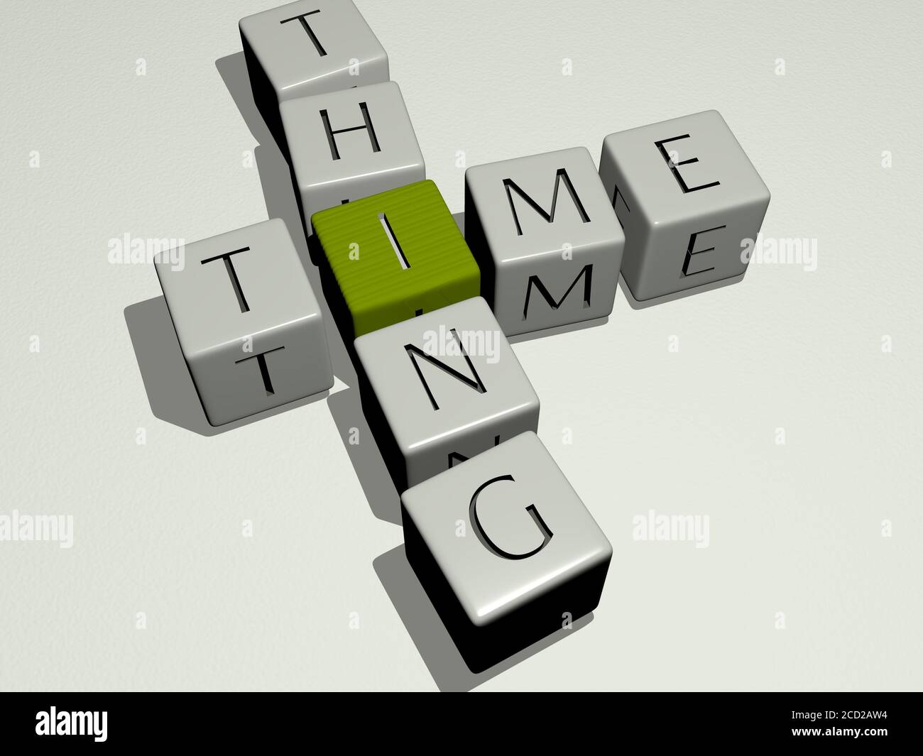 TIME THING crossword by cubic dice letters, 3D illustration Stock Photo ...