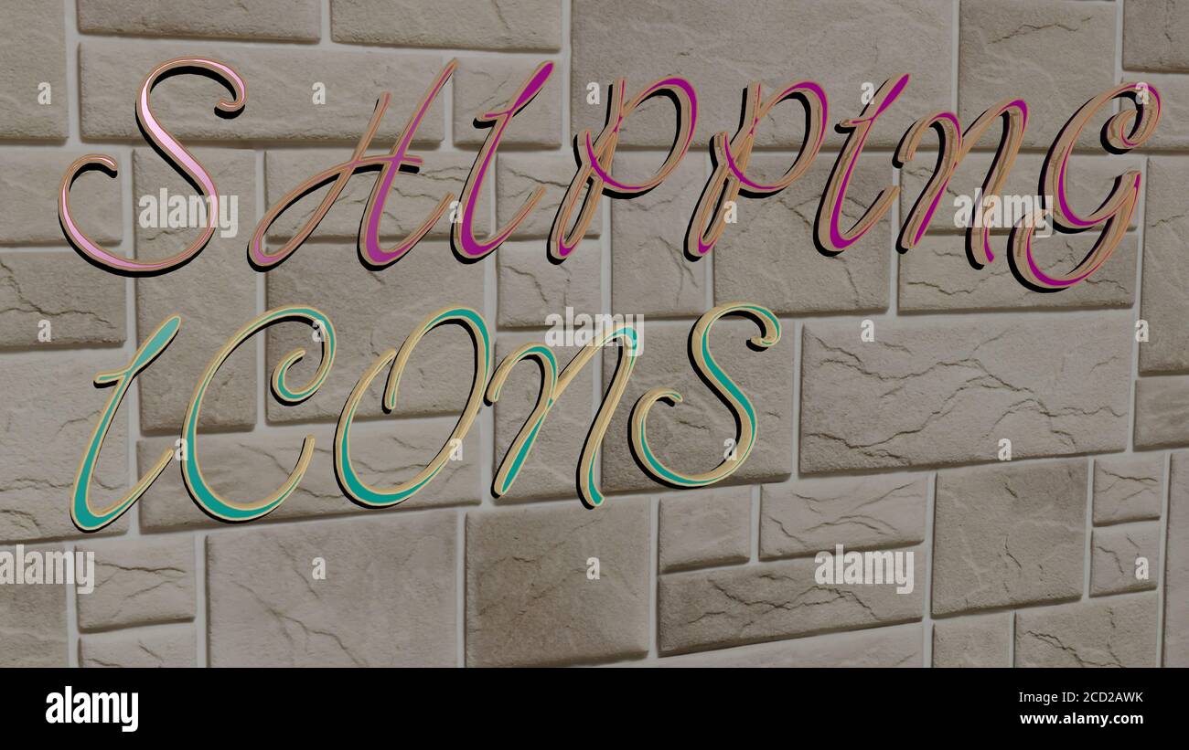 SHIPPING ICONS text on textured wall, 3D illustration Stock Photo - Alamy