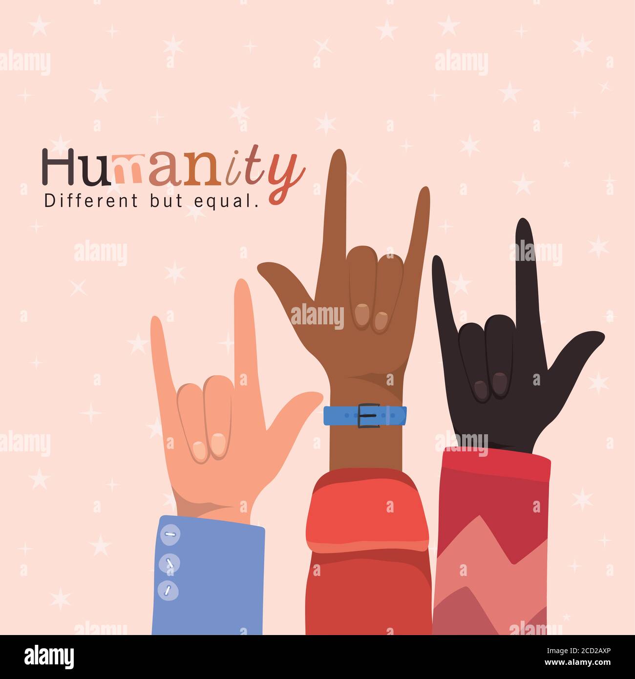humanity different but equal and diversity rock hands up design, people ...