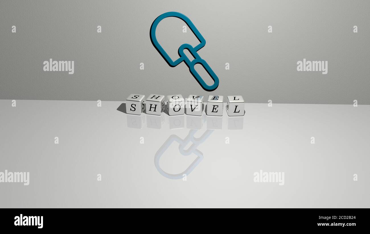 shovel text of cubic dice letters on the floor and 3D icon on the wall ...