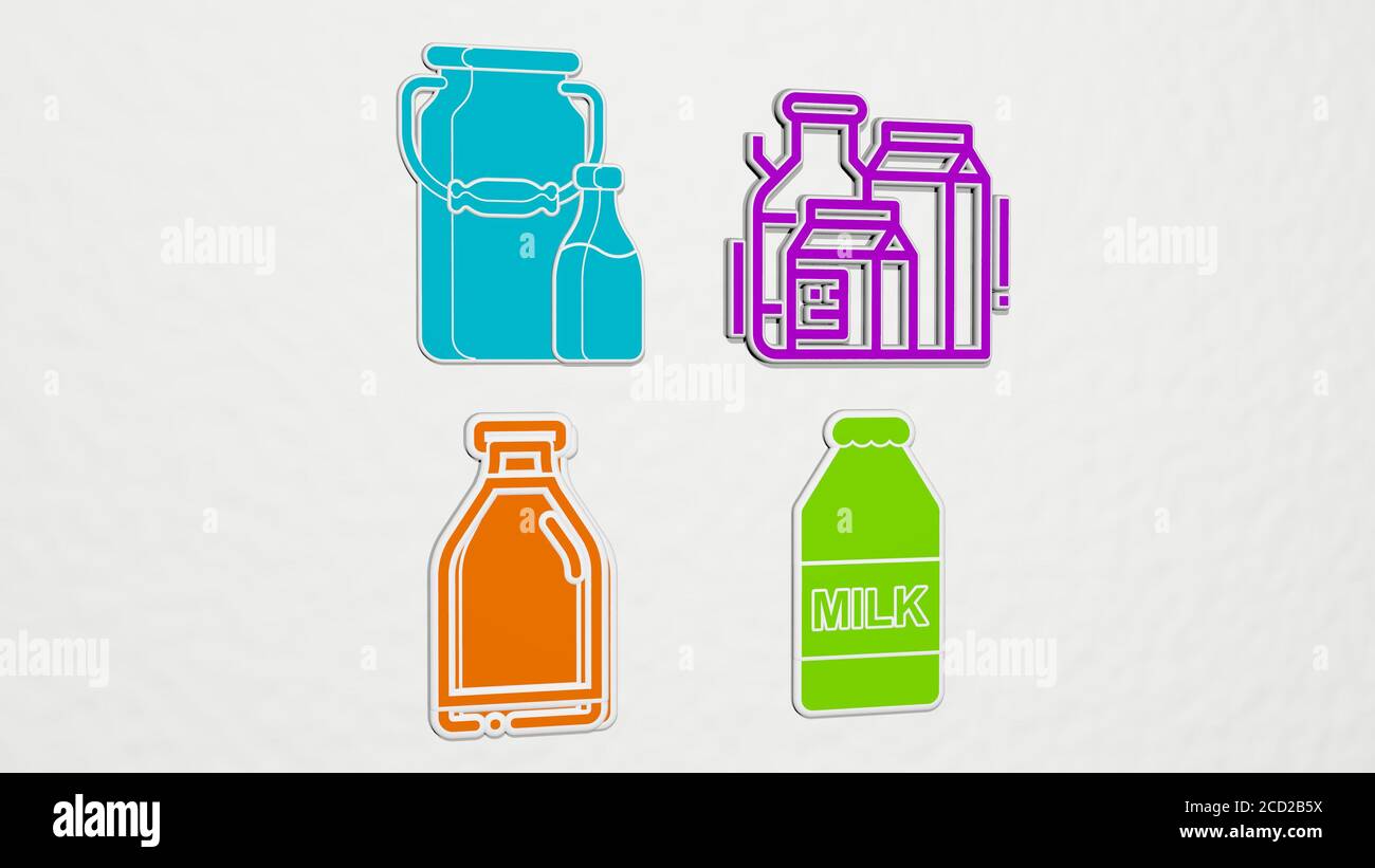 MILK colorful set of icons, 3D illustration Stock Photo - Alamy