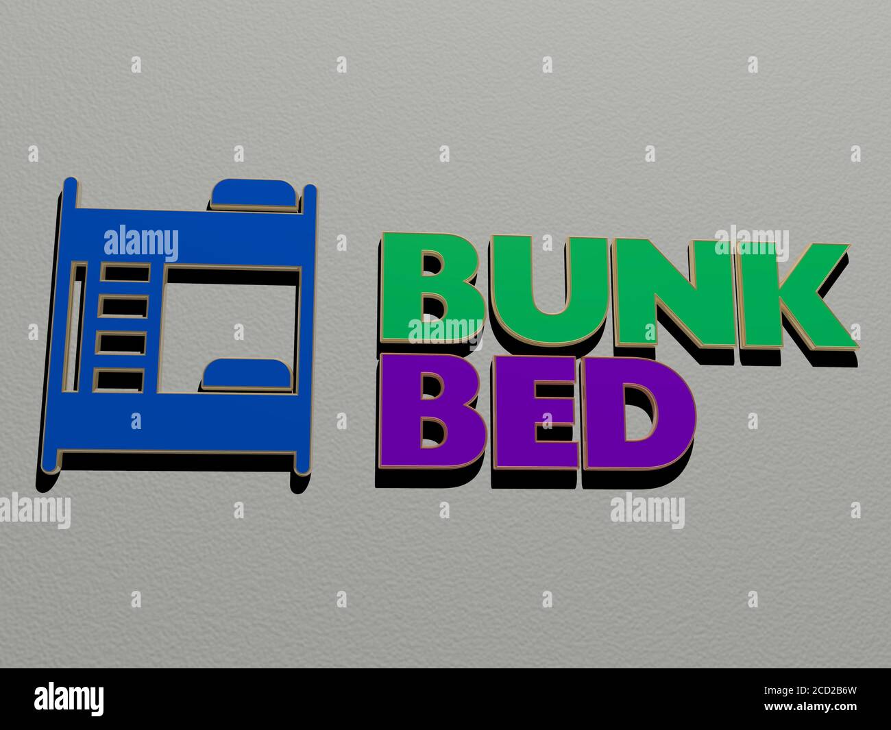 3D illustration of BUNK BED graphics and text made by metallic dice ...