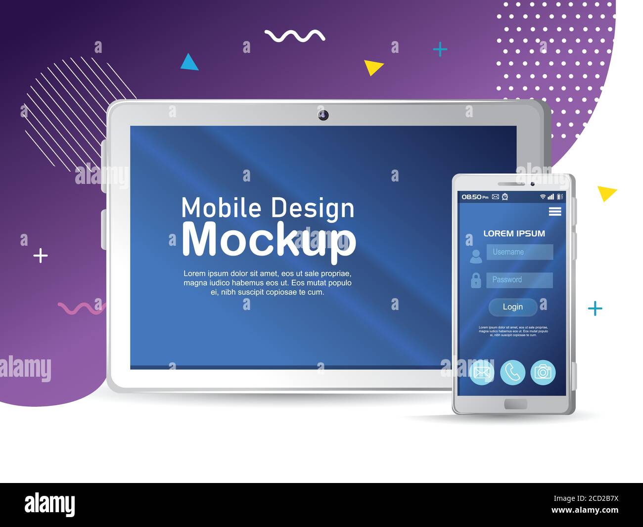 poster mobile design mockup, realistic smartphone and tablet mockup ...