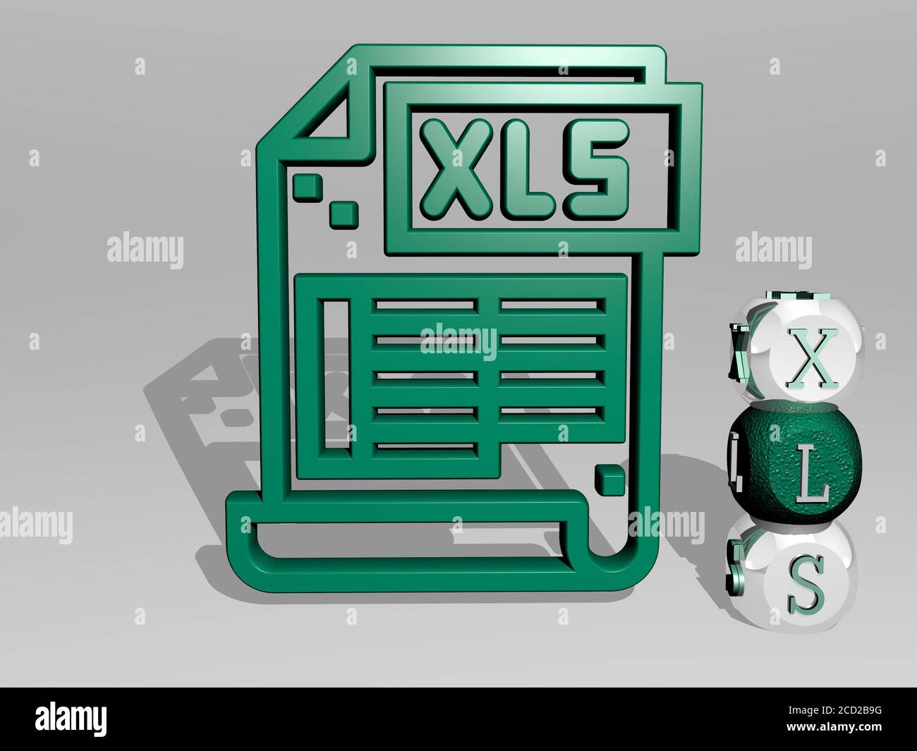 xls 3D icon beside the vertical text of individual letters, 3D ...