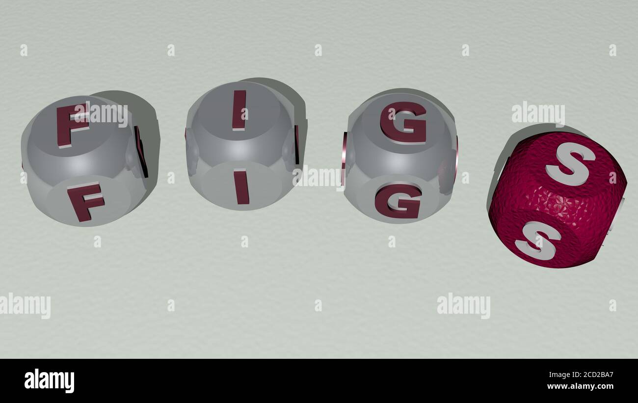 FIGS curved text of cubic dice letters, 3D illustration Stock Photo - Alamy
