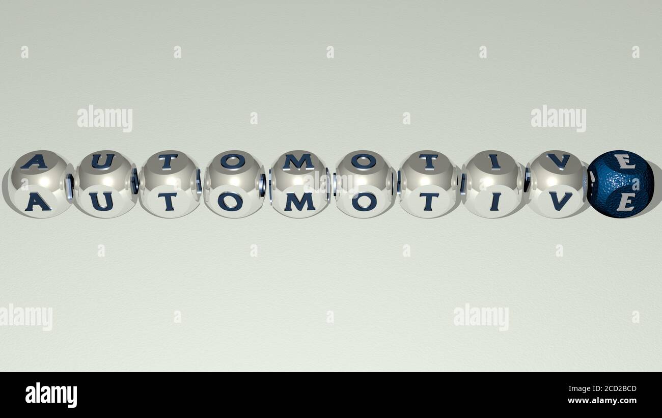 automotive text by cubic dice letters, 3D illustration Stock Photo - Alamy