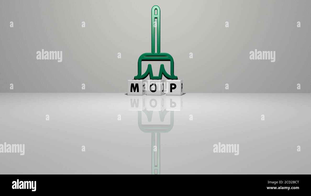 mop text of cubic dice letters on the floor and 3D icon on the wall, 3D ...