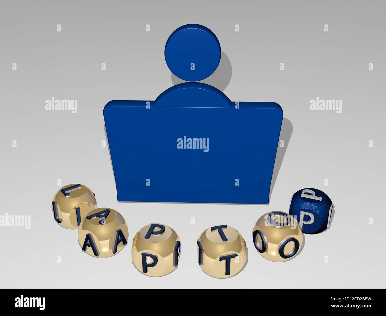 laptop round text of cubic letters around 3D icon, 3D illustration ...