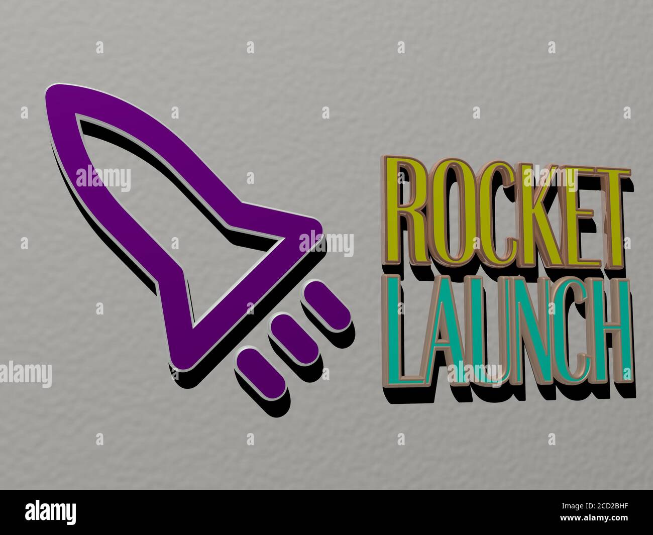 3D graphical image of ROCKET LAUNCH vertically along with text built by ...