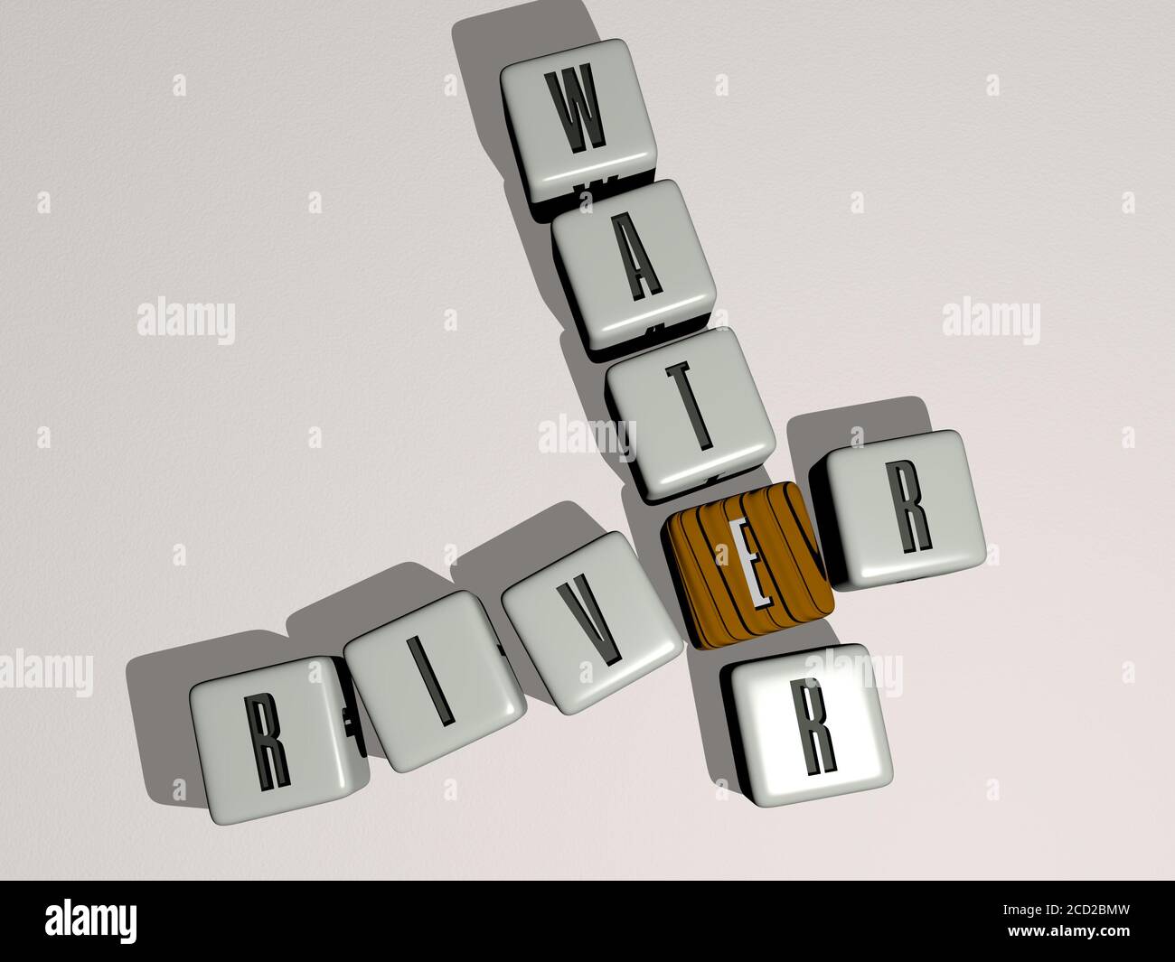 RIVER WATER crossword by cubic dice letters, 3D illustration Stock ...