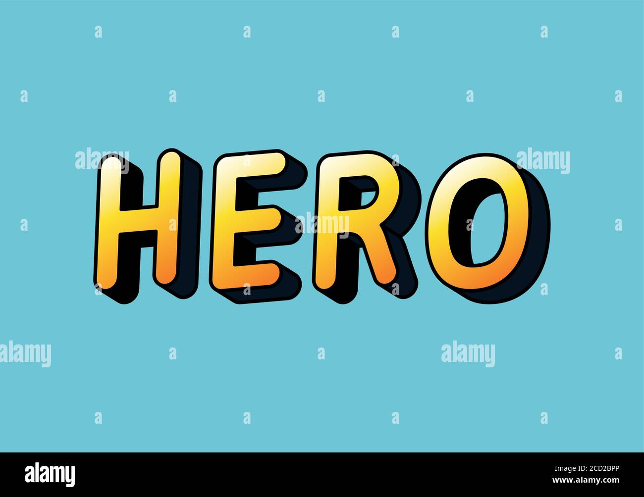 3d hero lettering on blue background design, typography retro and comic ...