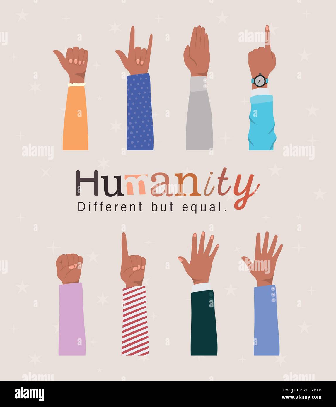 humanity different but equal and diversity hands up design, people ...
