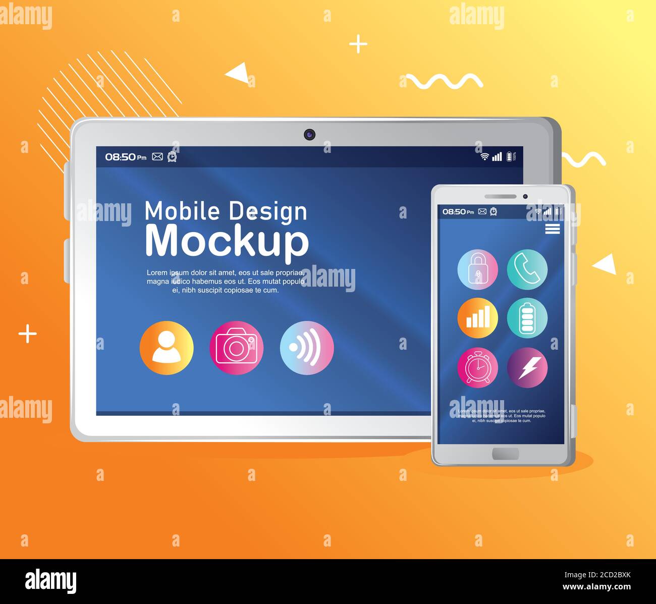 Poster Mobile Design Mockup Realistic Tablet And Smartphone Mockup