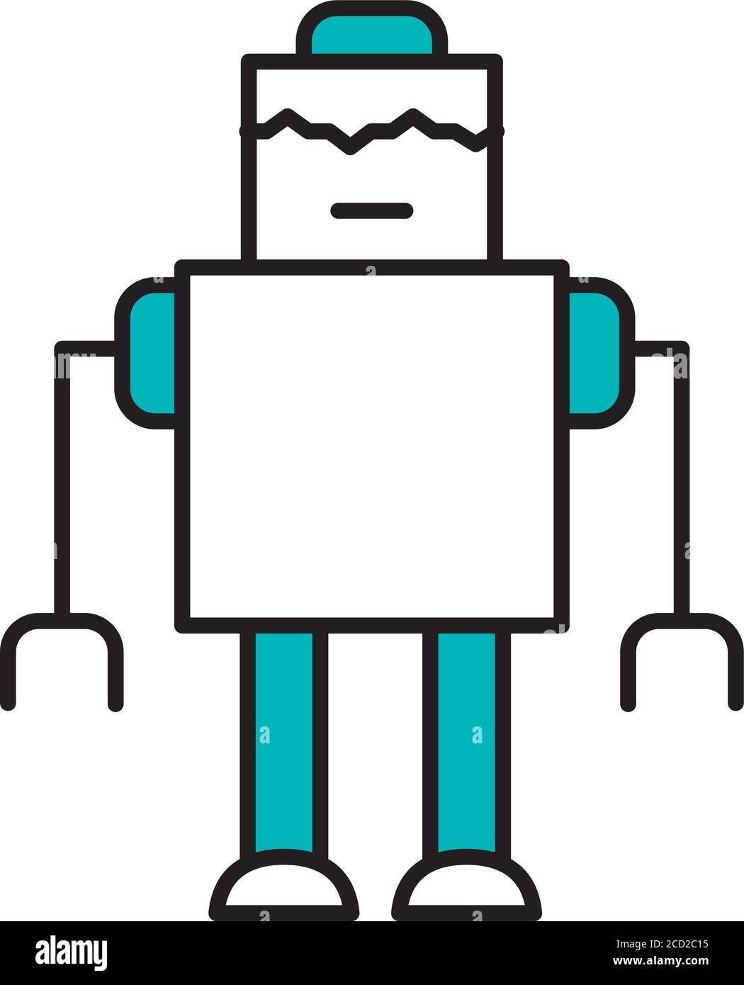 square robot standing icon over white background, half line half color ...