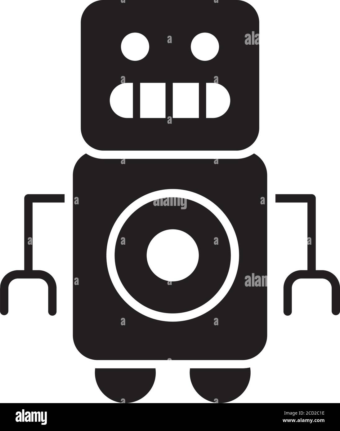 cartoon square robot icon over white background, silhouette style ...
