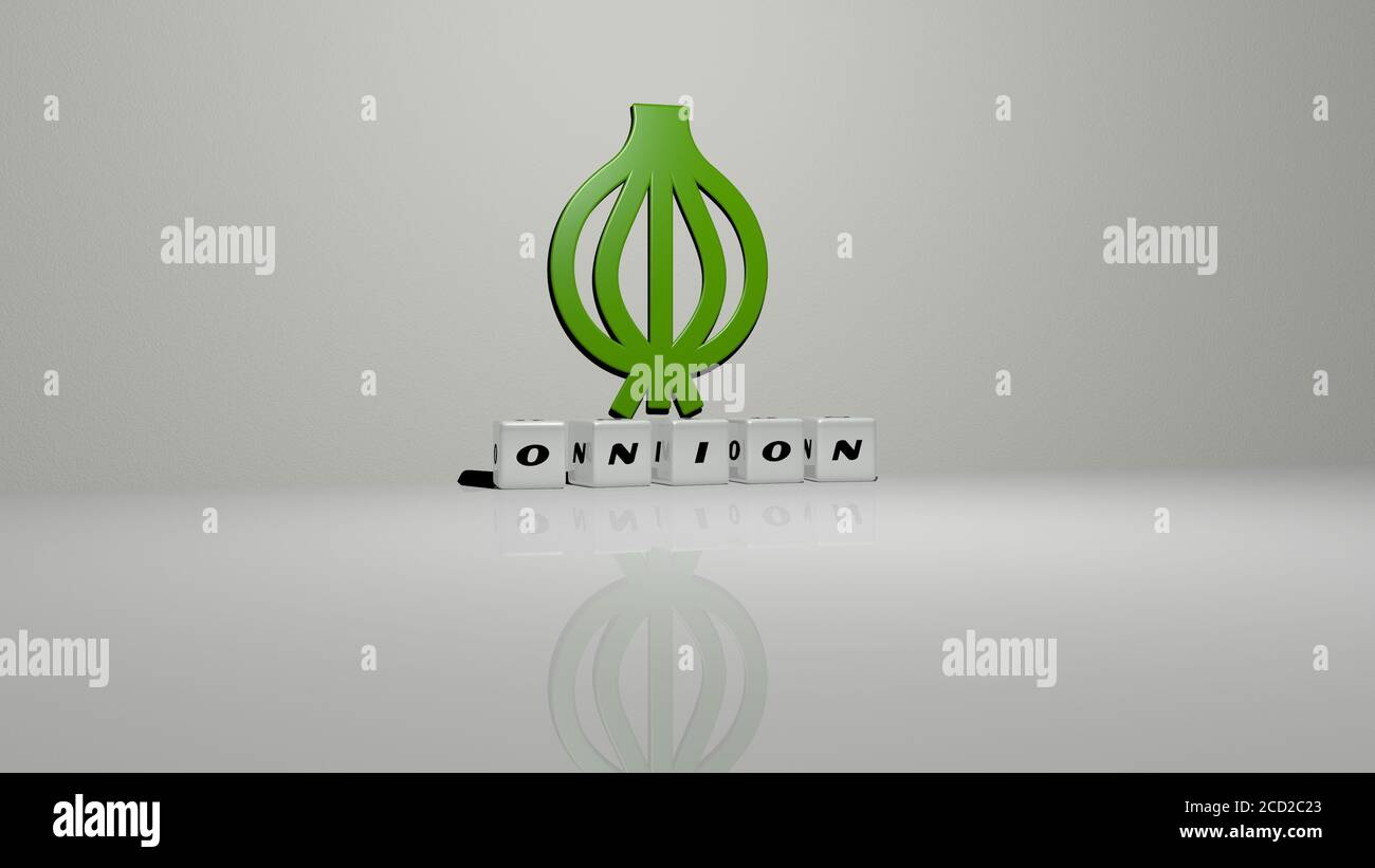 onion text of cubic dice letters on the floor and 3D icon on the wall ...