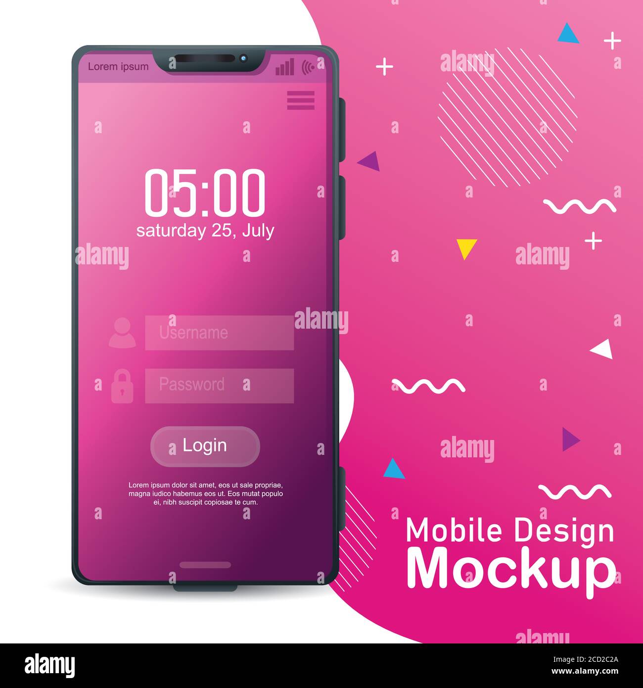 poster mobile design mockup, realistic smartphone mockup with login in ...